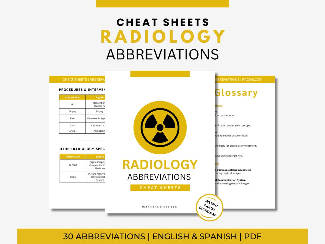 Radiology Abbreviations Cheat Sheet, Medical Terms (printable PDF) - Etsy