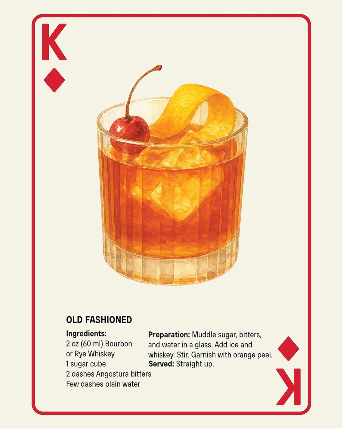 Old Fashioned Cocktail Art Print – King of Diamonds, Vintage Bar Decor ...