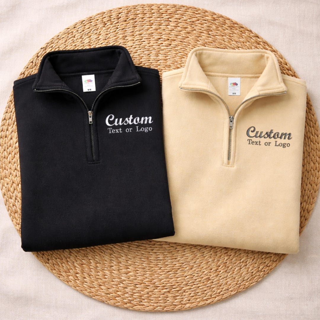 Custom Embroidered Quarter Zip Sweatshirt, Personalised Logo Half Zip ...