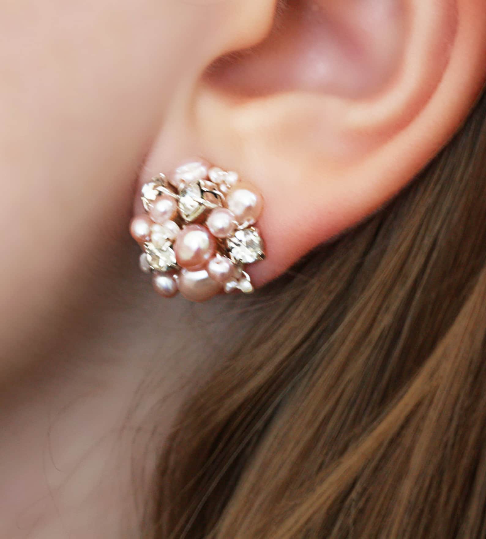 Pearl and Rhinestone Cluster Stud Earrings - Etsy