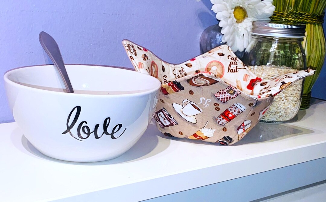 Coffee Print Bowl Cozy: Microwave Safe Cotton Snuggie - Etsy