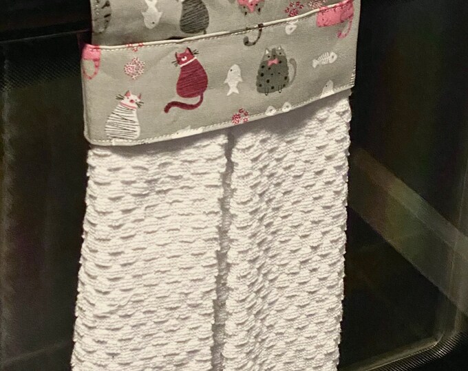 Cute Fun Cat Dish Towel With Hanging Loop, Kitchen Tea Towels, Stove ...