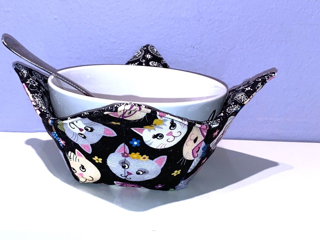 Cute Cat Kitty Microwavable Bowl Cozy Koozie, Hand Protector, Snuggies ...