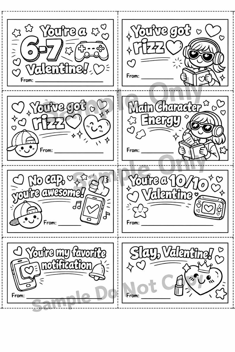 Trendy Printable Kids and Tween Valentine Coloring Cards for Classroom ...
