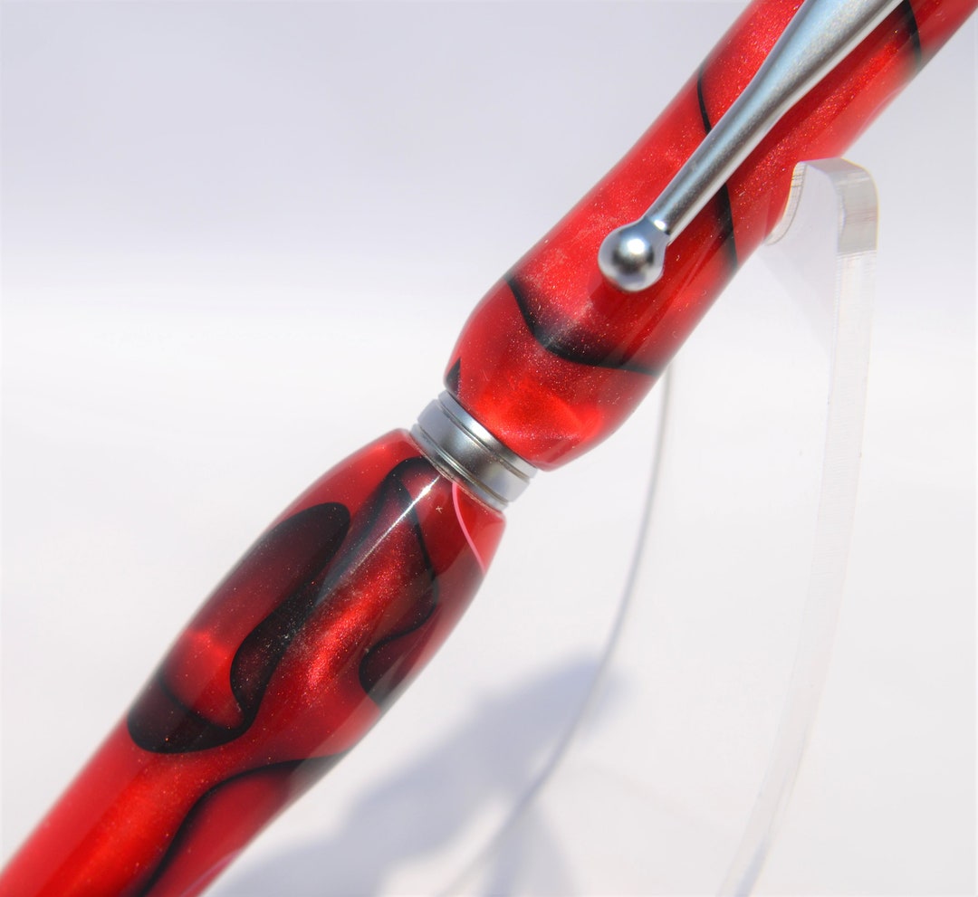 Here is a "ruby" Sculptured Pen With Satin Silver Accents - Etsy