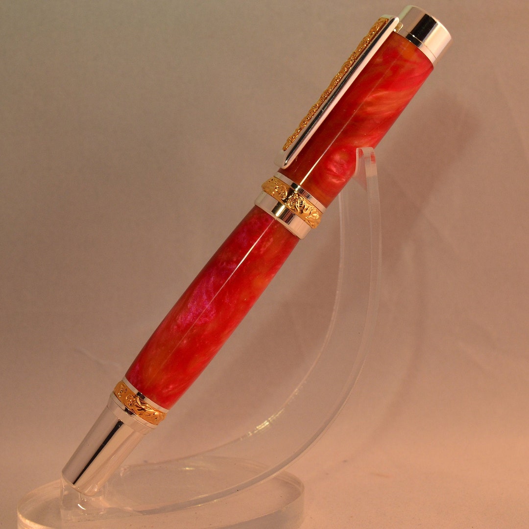 Elegant Fountain Pen in Hibiscus Pink – Silver and Lifetime Gold ...