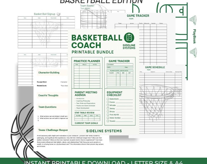Basketball Coach Printable Bundle: Practice Planner, Game Tracker (PDF ...