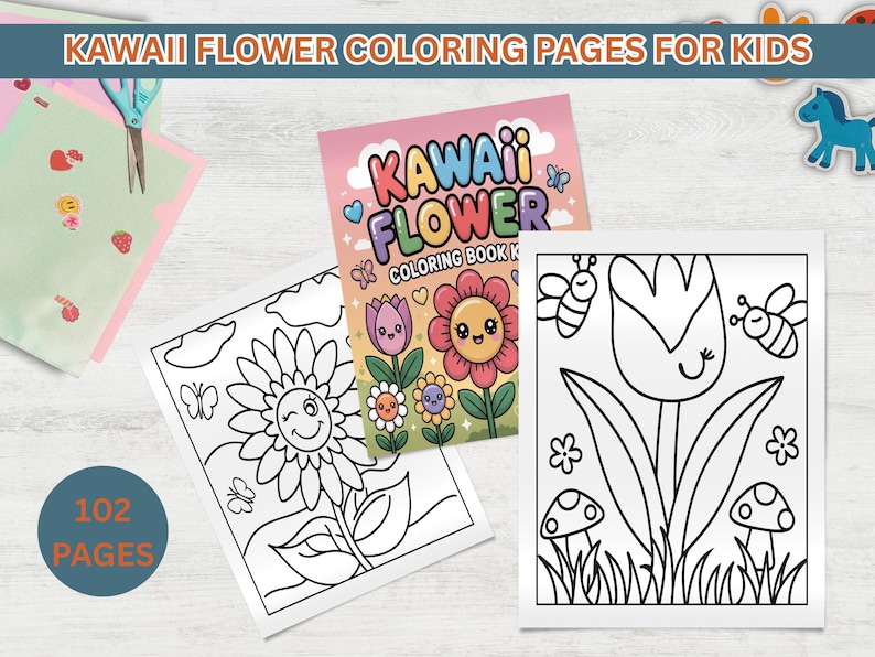 Kawaii Flower Coloring Pages for Kids - Printable Flower Coloring ...