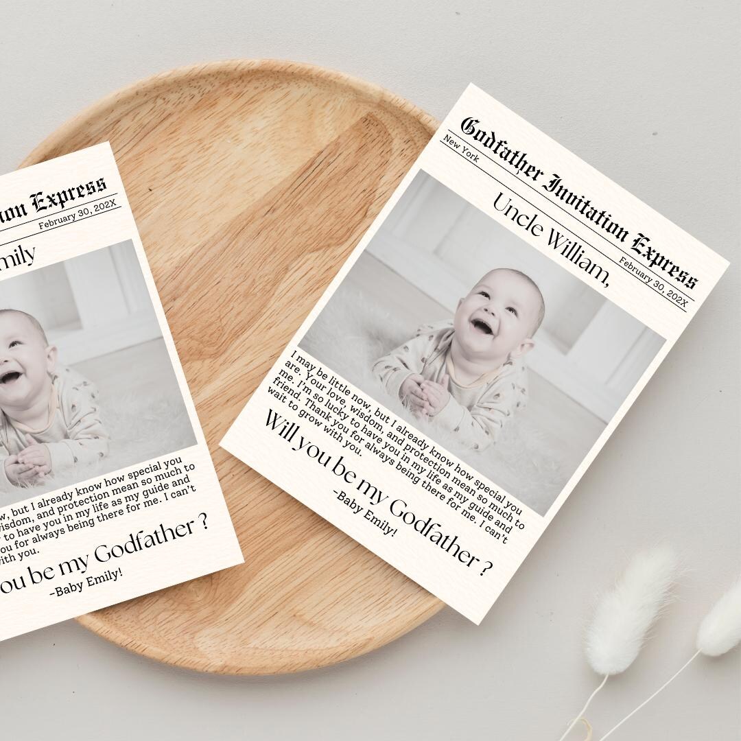 Godfather Proposal Newspaper Template • Will You Be My Godfather Invite ...