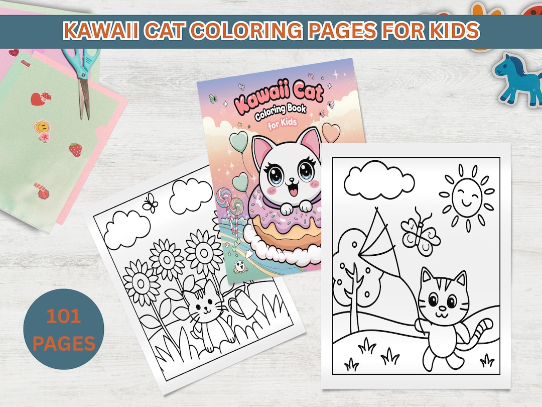 Kawaii Cat Coloring Pages for Kids - Cute Cat Coloring Pages - Activity ...