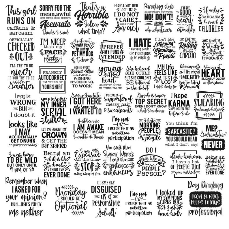 60 Funny Sayings SVG Pack – Witty Quote Cut Files for Shirts & Crafts ...