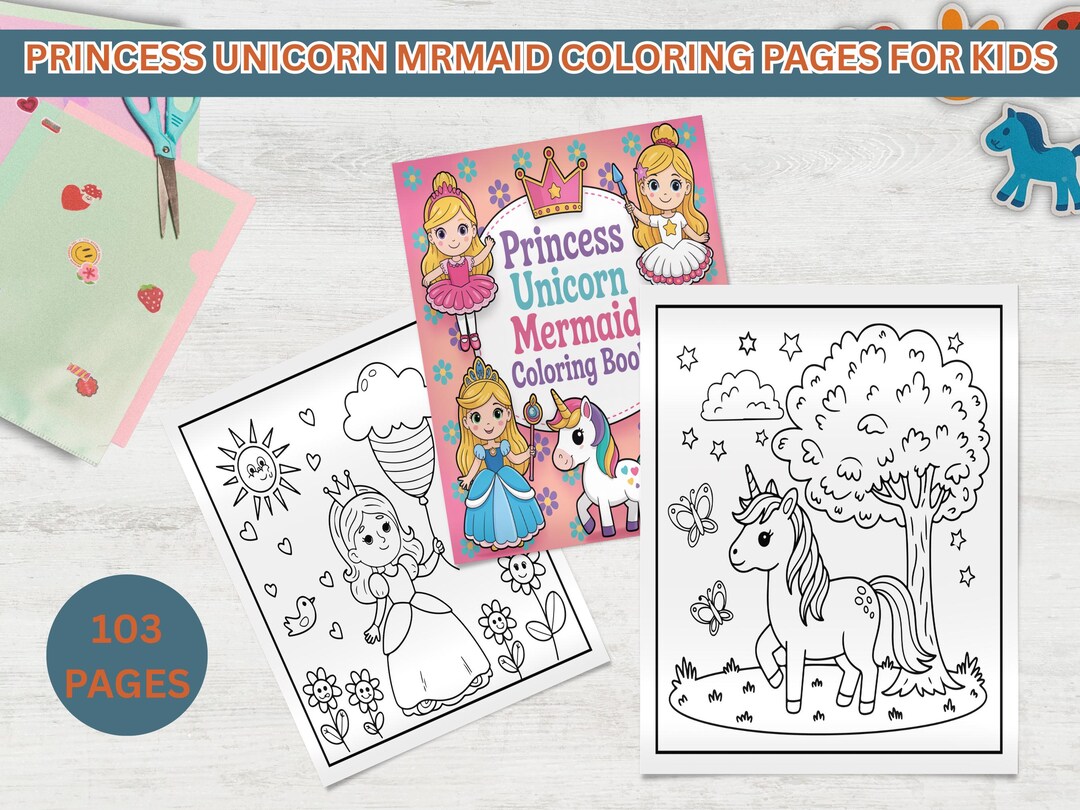 Unicorn Mermaid Princess Coloring Pages for Kids - Fantasy Coloring ...
