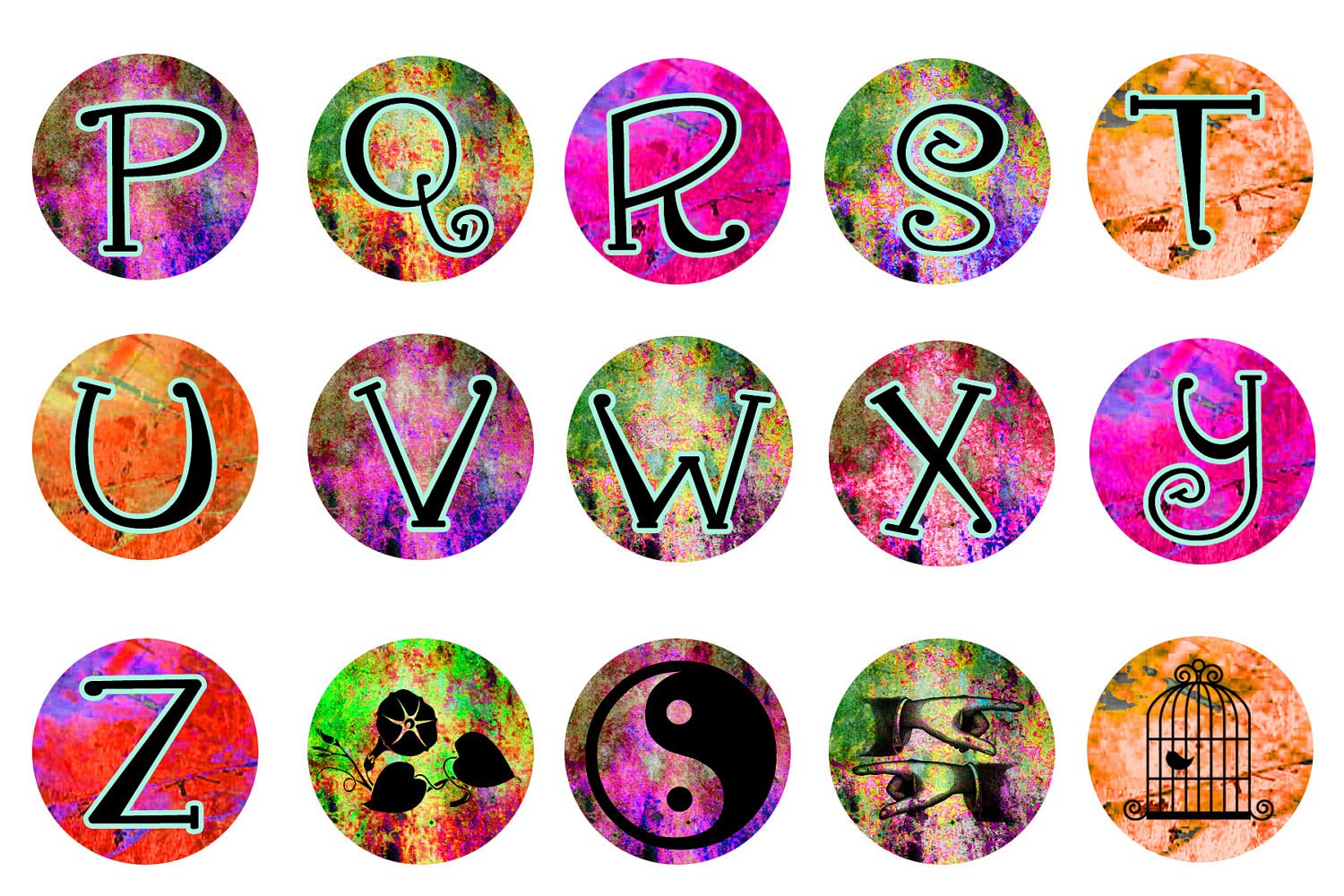 Watercolor Alphabet Bottle Cap Images Monogram 1 Inch | Etsy