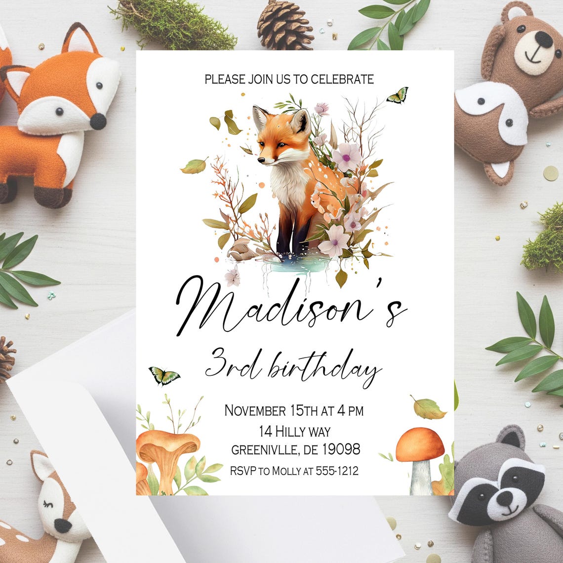 Fox Birthday Invitation PRINTABLE - Woodland Fox Birthday Invitation ...