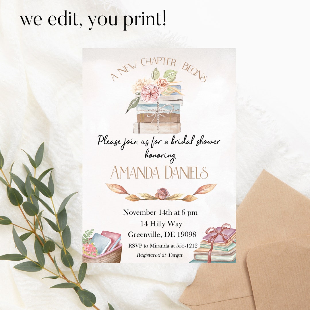 Book Bridal Shower Invitation PRINTABLE - A New Chapter Begins Invite ...