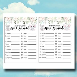 Cute Baby Animals Word Scramble PRINTABLE Baby Shower Game Gender ...