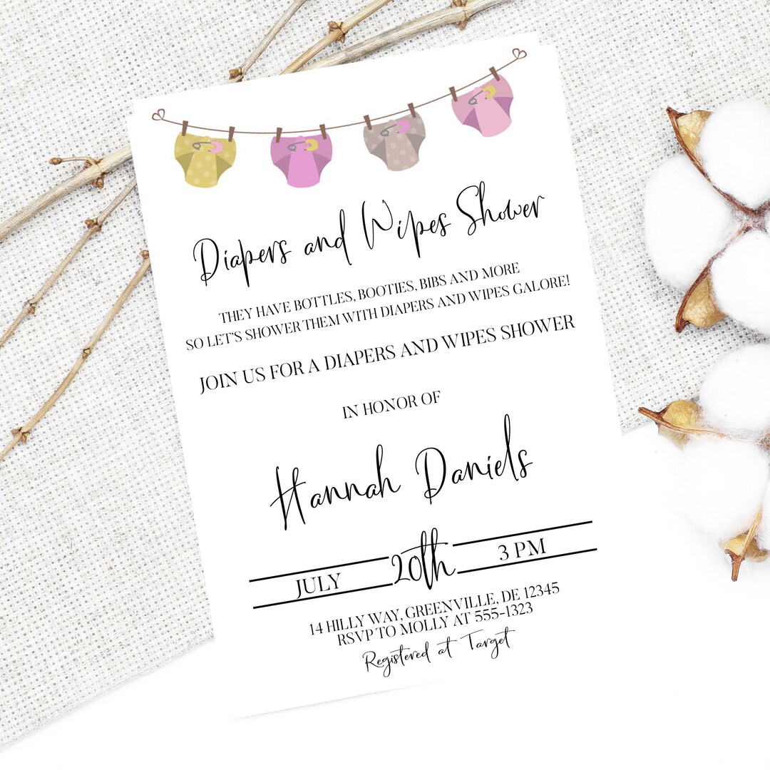 Diapers and Wipes Baby Shower Invitation PRINTABLE - Diaper Invitation ...