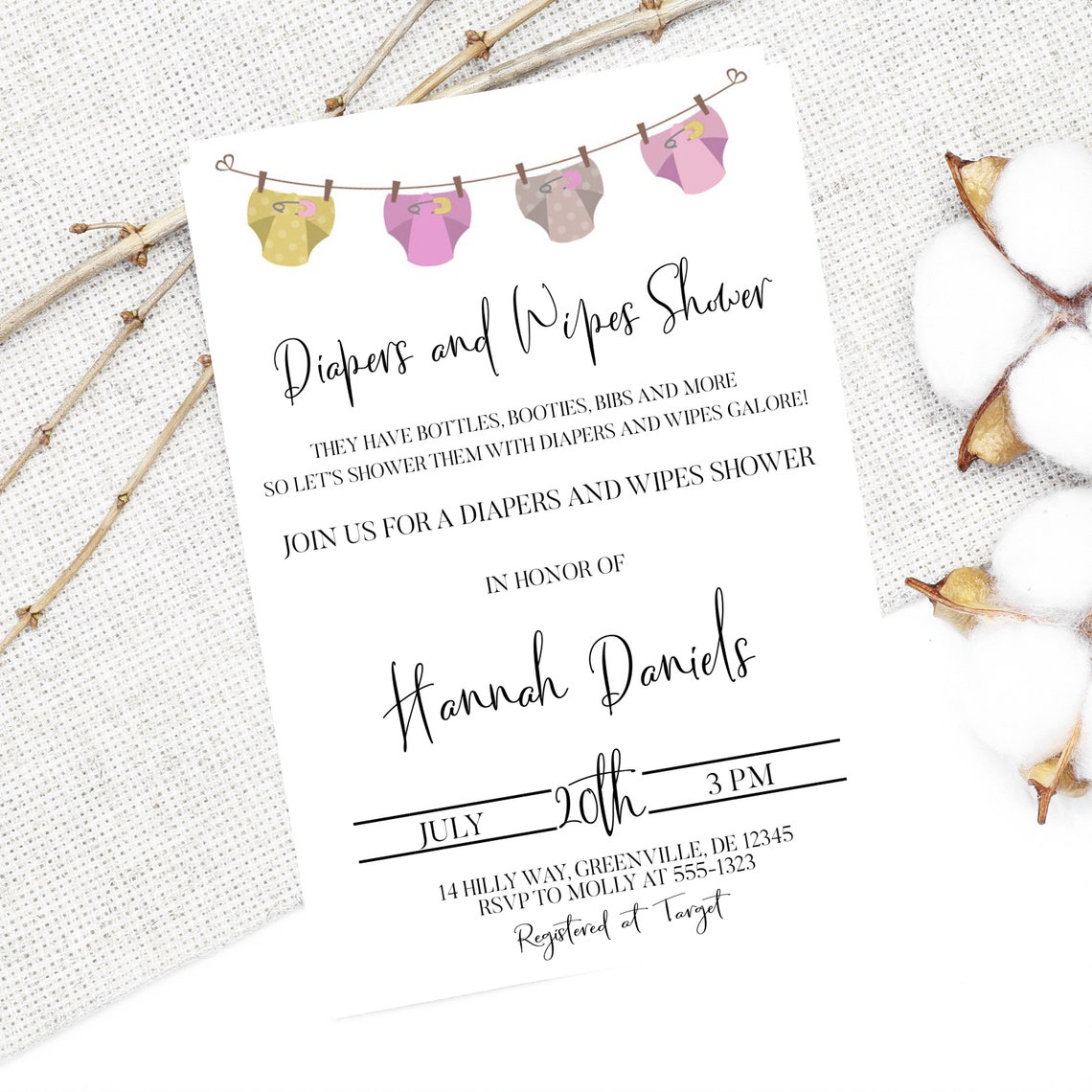 Diapers and Wipes Baby Shower Invitation PRINTABLE - Diaper Invitation ...