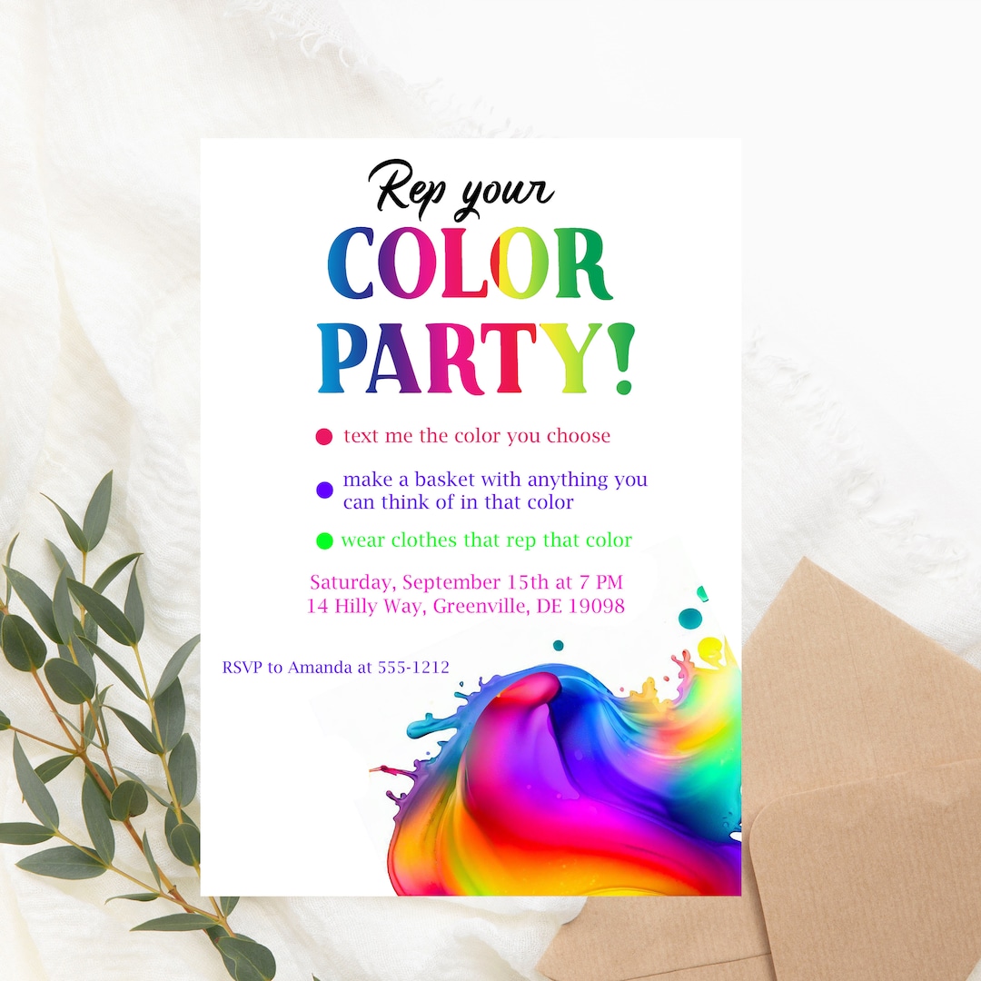 Color Party Invitation PRINTABLE - Rainbow Party - EDITABLE TEXT - Any ...