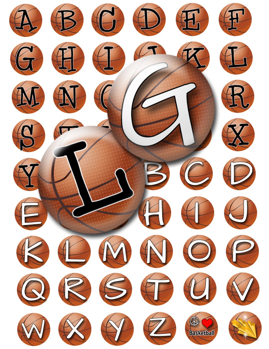 Basketball Alphabet Bottle Cap Images – Printable 8.5x11 Sheet With ...