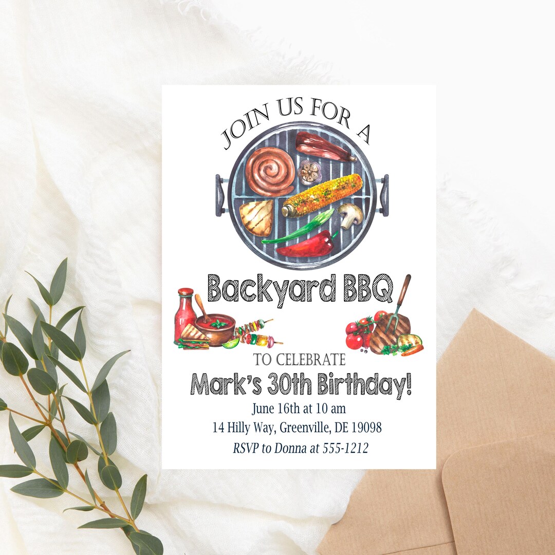 BBQ Birthday Invitation PRINTABLE - Backyard Barbecue Party Invite - Etsy