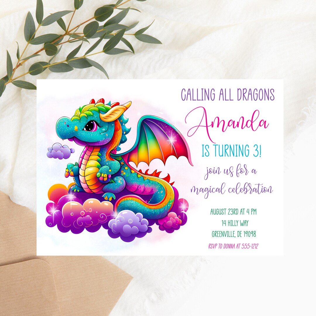 Dragon Birthday Party Invitation PRINTABLE - Magical Celebration ...