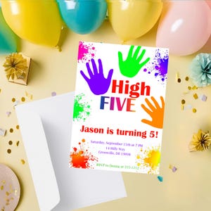 Editable High Five 5th Birthday Invitation – Hi Five Party Theme ...