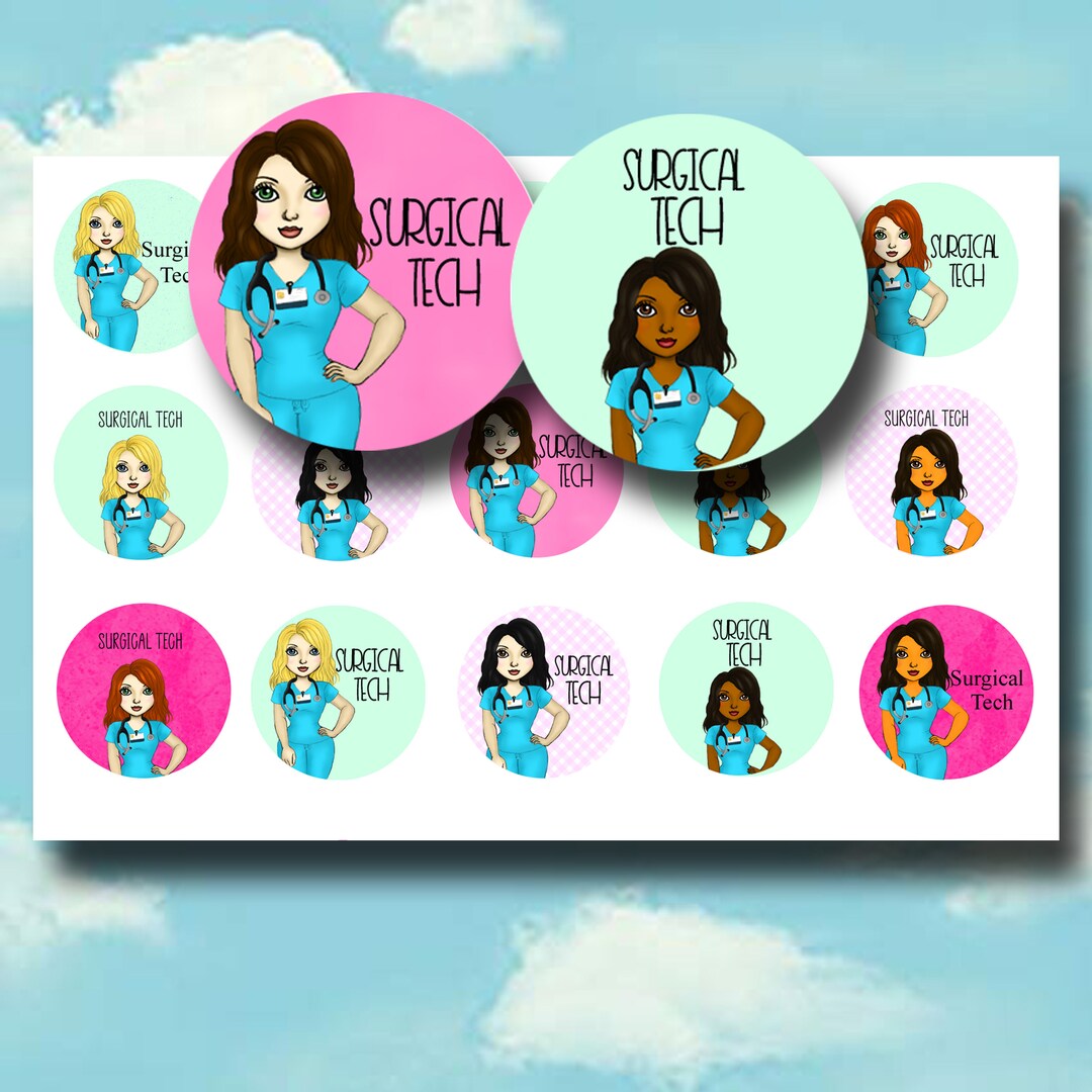 Surgical Tech Illustrated Nursing Bottle Cap Images - Printable Digital ...