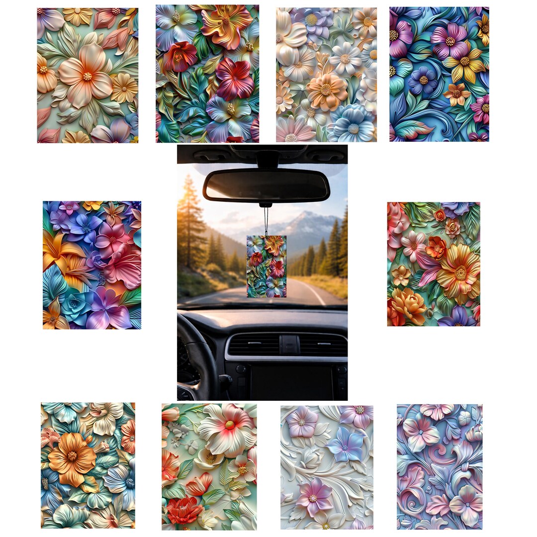 3D Floral Car Air Freshener Sublimation Designs – 3x4 Inch PNG Bundle ...