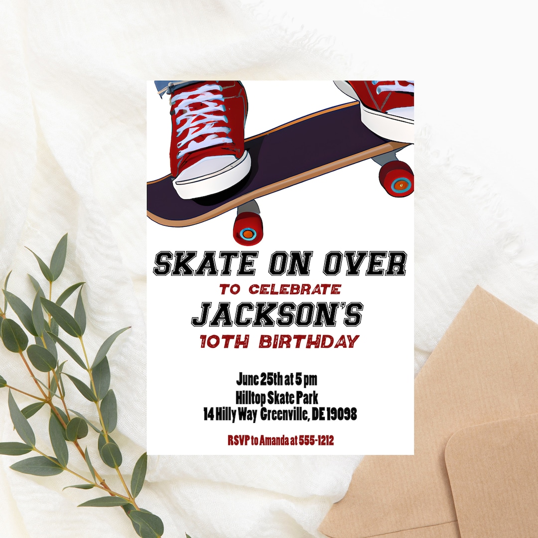Skateboard Birthday Invitation PRINTABLE - Skate Party Invitation ...
