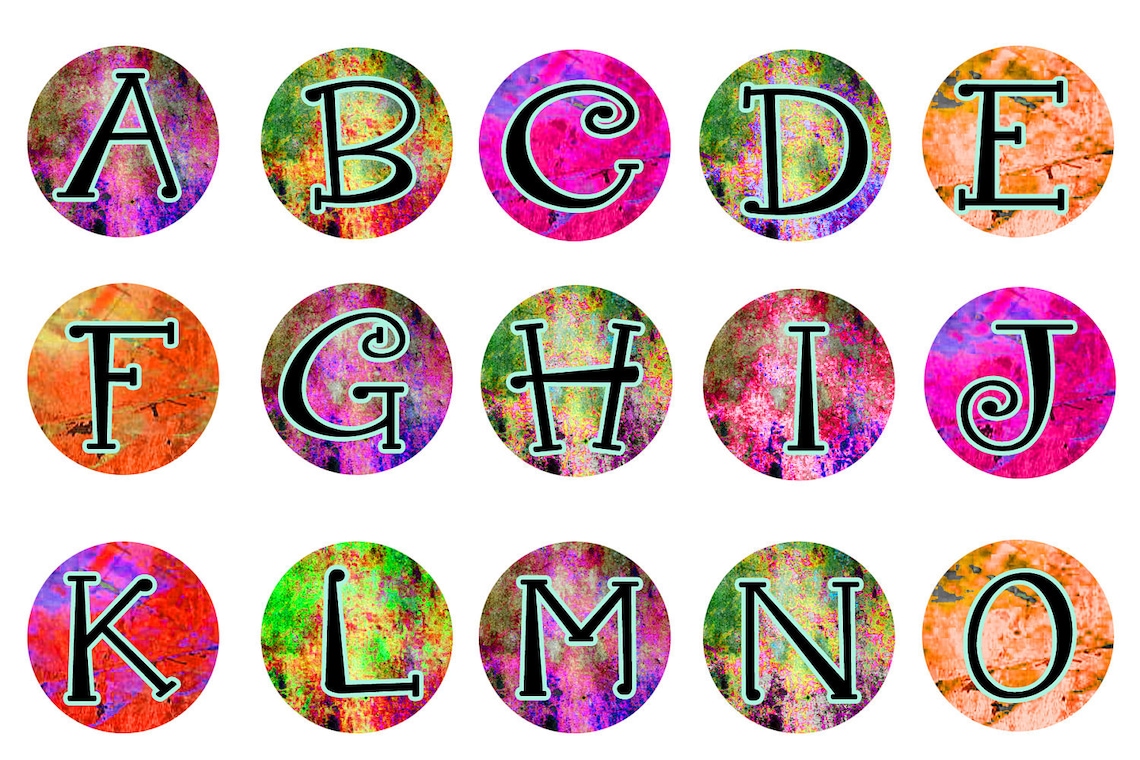 Watercolor Alphabet Bottle Cap Images Monogram 1 Inch | Etsy