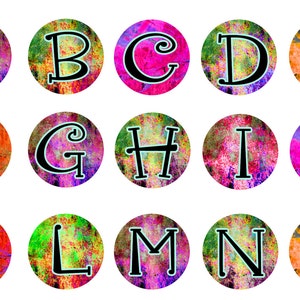 Watercolor Alphabet Bottle Cap Images - Monogram 1 Inch Circles ...