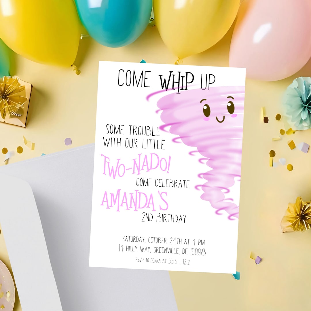 Tornado Birthday Party Invitation PRINTABLE - Pink Two-nado Birthday ...