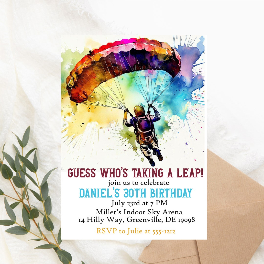 Skydiving Birthday Party Invitation - PRINTABLE Jump Invitation ...
