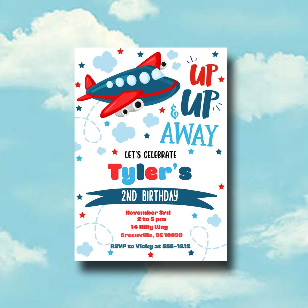 Blue Airplane up up and Away Birthday Party Invitation PRINTABLE - Etsy