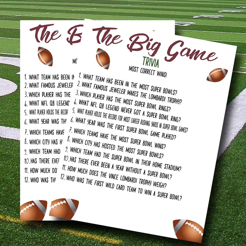 The Big Game Trivia Party Game INSTANT DOWNLOAD - PRINTABLE Football ...