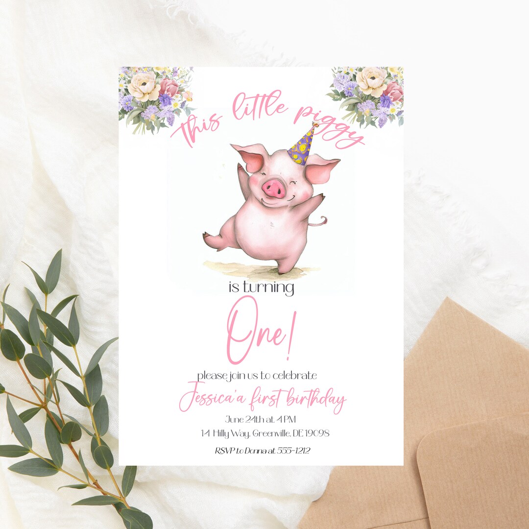 Pig Birthday Party Invitation PRINTABLE - Pastel Farm Animal Invite ...