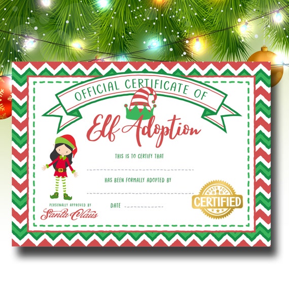 Girl Elf Adoption Certificate INSTANT DOWNLOAD Adopt an Elf - Etsy