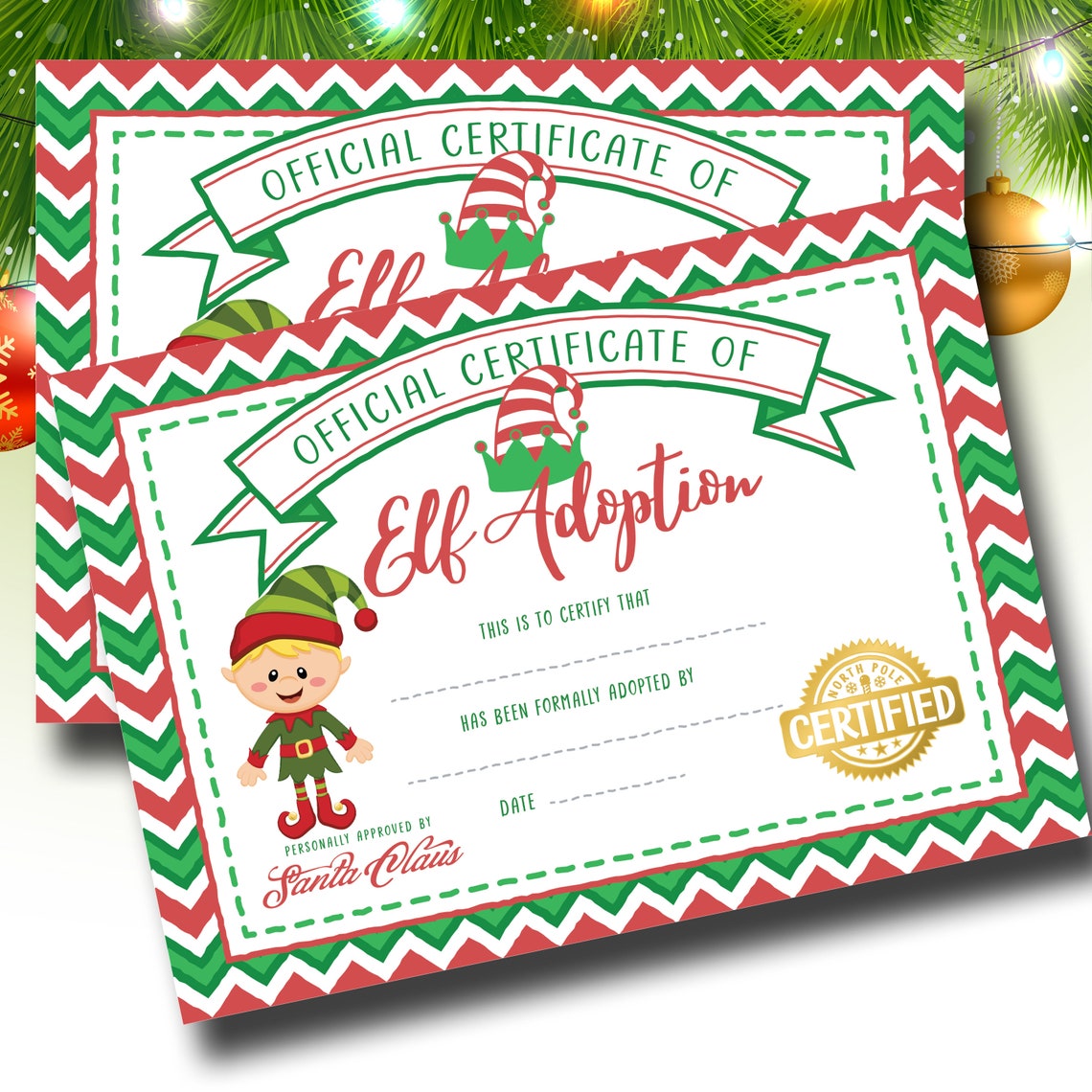 Boy Elf Adoption Certificate - Printable Christmas Elf Certificate ...