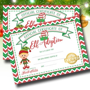 Boy Elf Adoption Certificate - Printable Christmas Elf Certificate ...