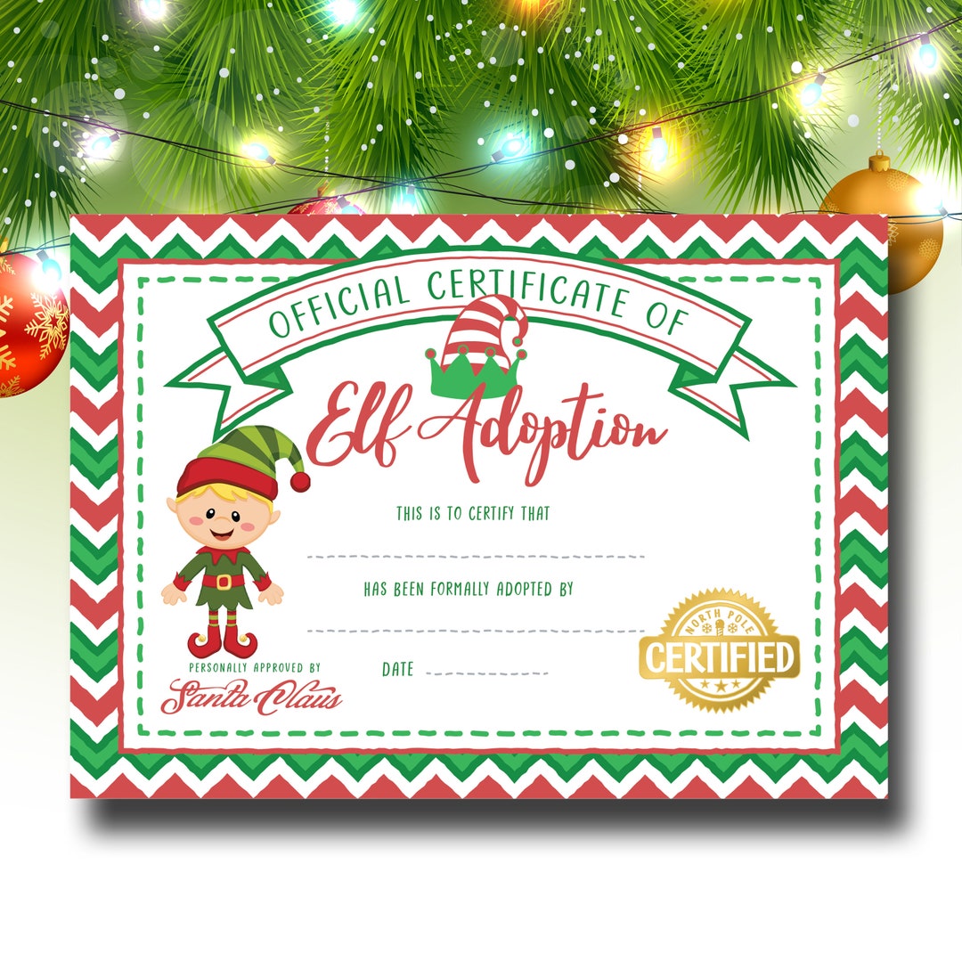 Boy Elf Adoption Certificate - Printable Christmas Elf Certificate ...