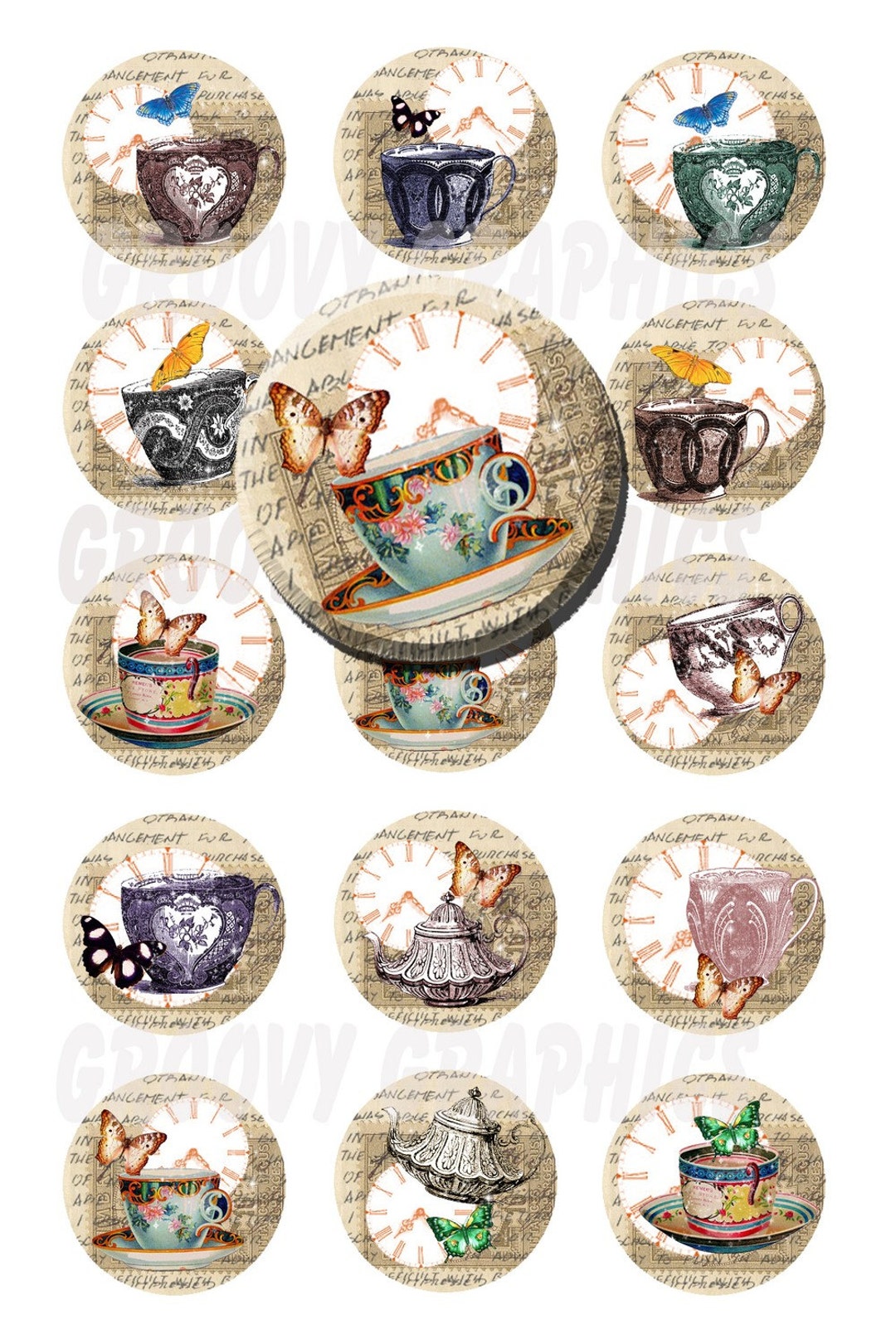 Vintage Teacup Bottle Cap Images – Printable 4x6 Digital Collage Sheet ...