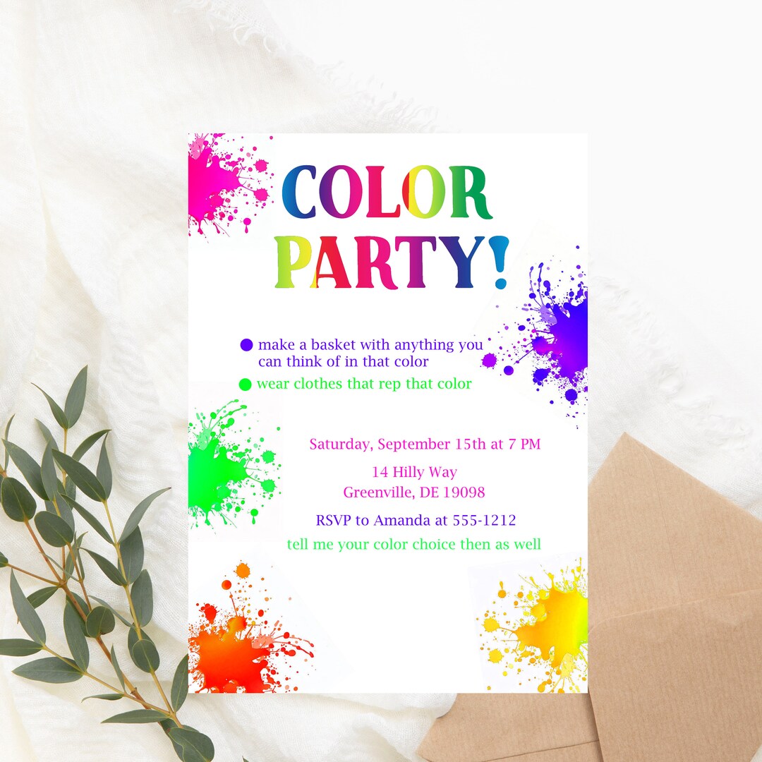 Color Party Invitation PRINTABLE Rainbow Party EDITABLE TEXT Any Age ...