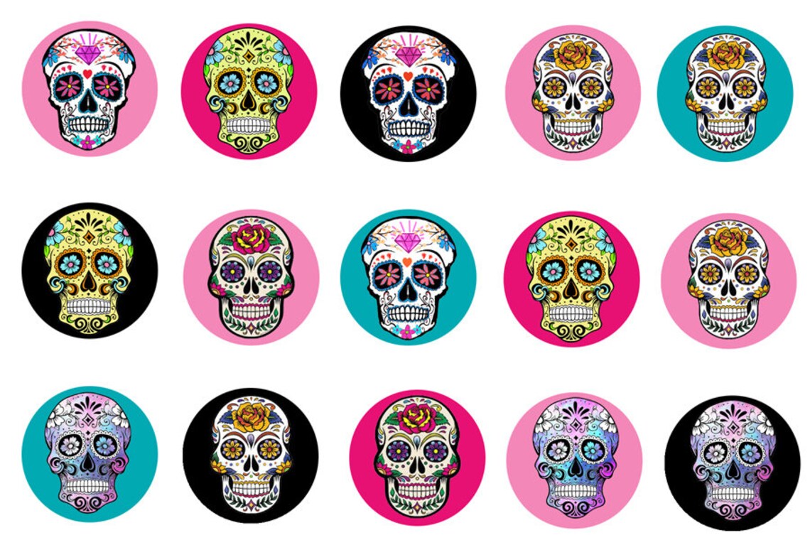 Sugar Skulls Digital Collage Sheet - Sugar Skulls Bottle Cap Images ...