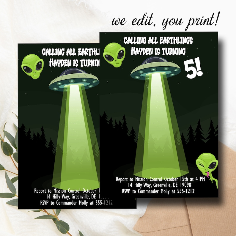 Alien Birthday Party Invitation UFO Birthday Invitation - Etsy