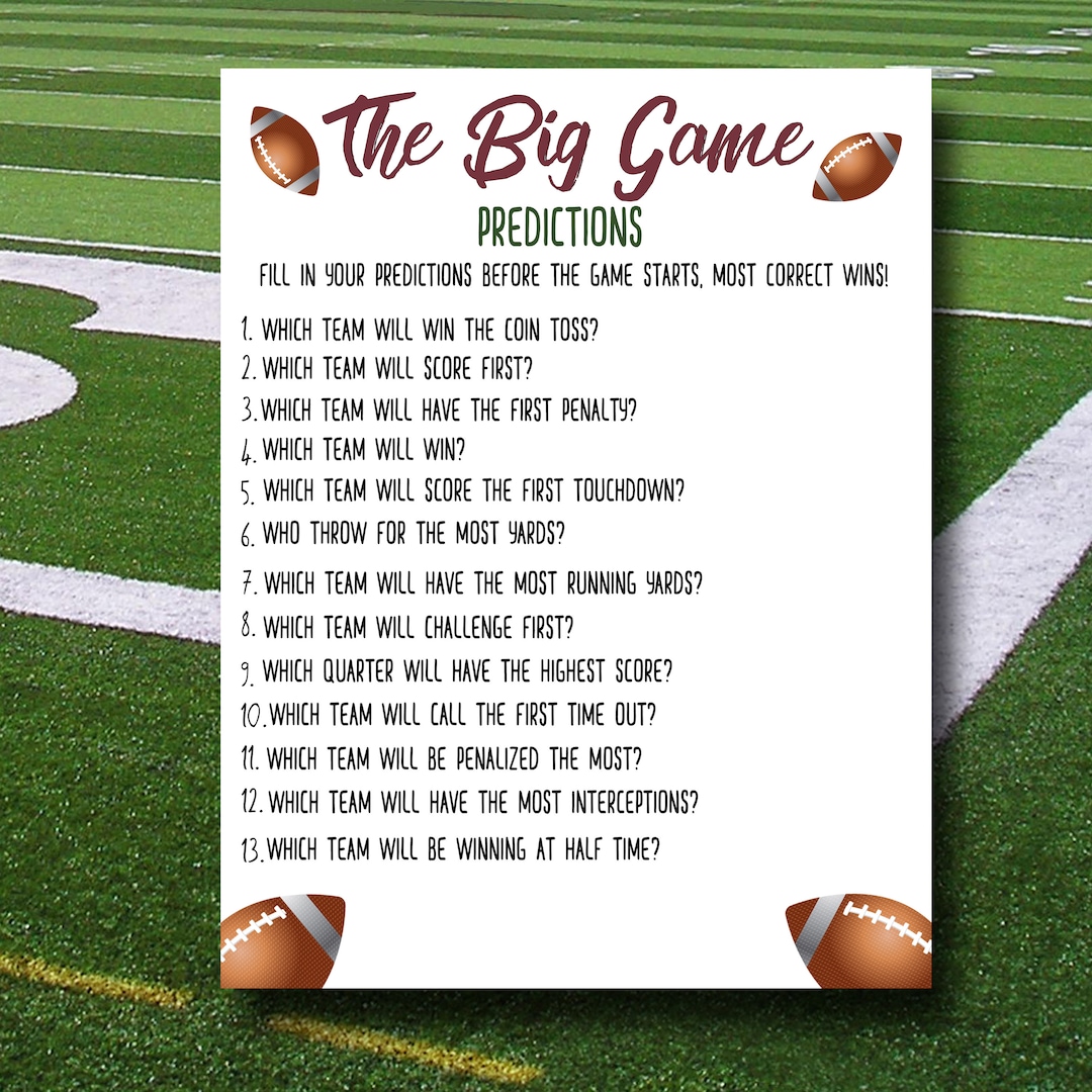 The Big Game Predictions Party Game INSTANT DOWNLOAD - PRINTABLE ...