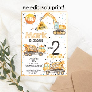 Digging Being Two Construction Birthday Invitation PRINTABLE - Dump ...