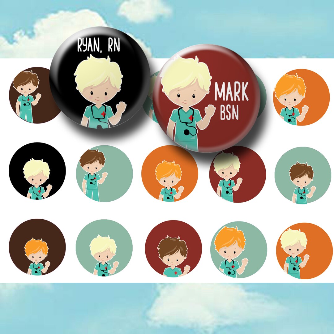 Male Nurse Bottle Cap Images – Editable JPEG Sheet – Medical Graphics ...