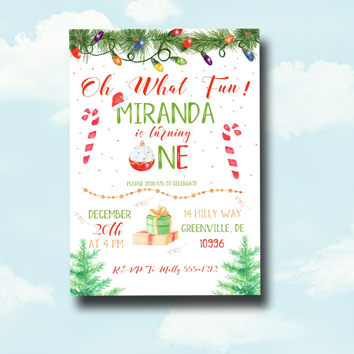 Christmas First Birthday Invitation PRINTABLE Baby's - Etsy