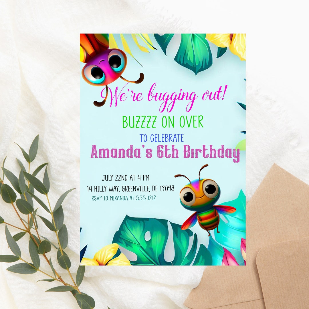 Bug Birthday Party Invitation PRINTABLE Cute Bug Birthday Invite Girls ...